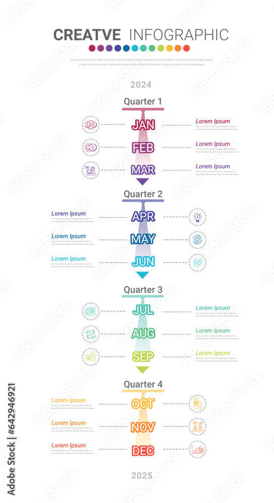 Project schedule year chart, overview planning timeline vector diagram ...