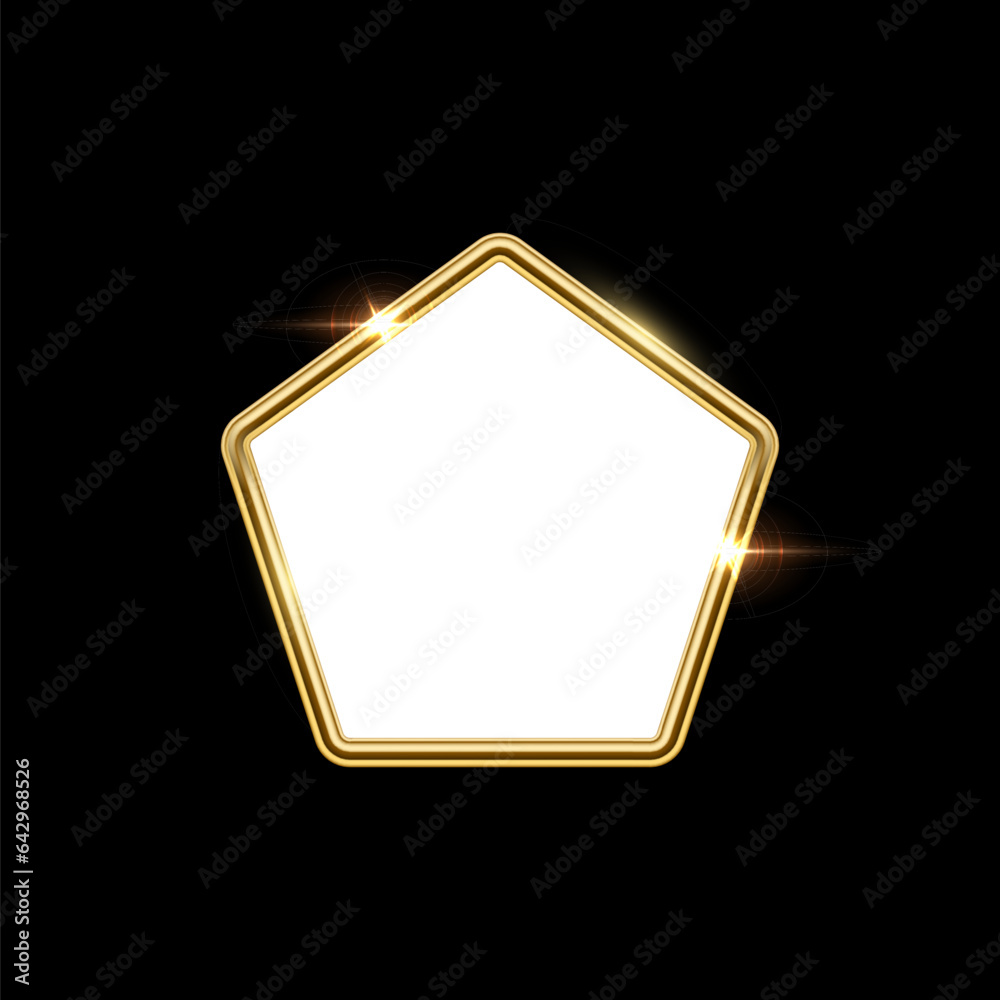 3d plate button of pentagon shape with golden frame vector illustration ...