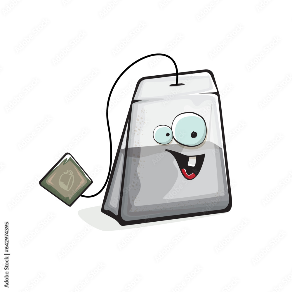 Tea bag character. Cartoon tea bag isolated on white background. Funky ...