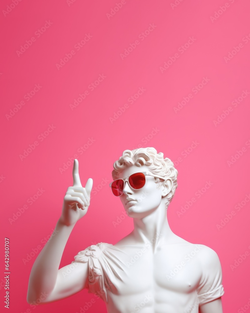 Greek white sculpture of Apollo wearing red glasses with exclamatory ...