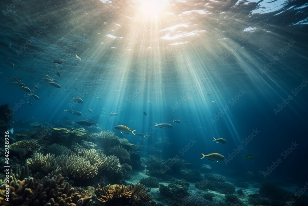 Mystical Deep Blue: Stunning Underwater Beauty and Radiant Light. Ai ...