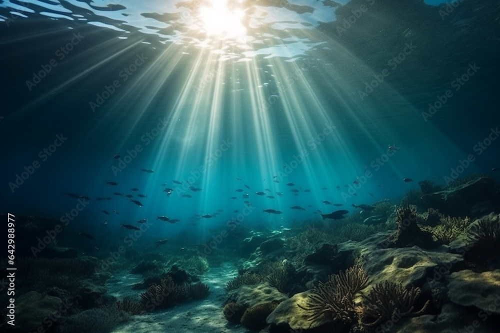 Mystical Deep Blue: Stunning Underwater Beauty and Radiant Light. Ai ...