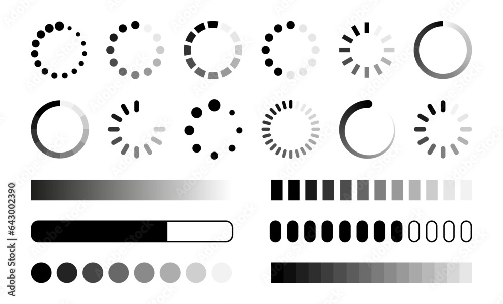 Loading process bar element collection. Set of loading icons. Progress ...