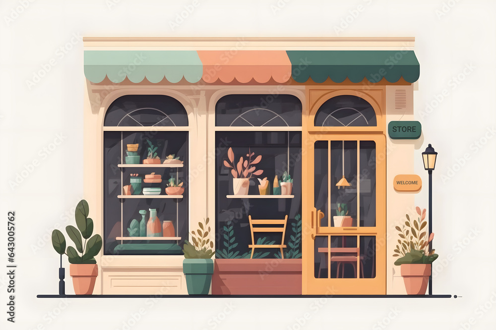 storefront, flat 2d isolated illustration, vectoriel, white background ...
