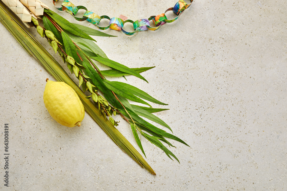 Jewish festival of Sukkot. Sukkot traditional symbols. Four species ...