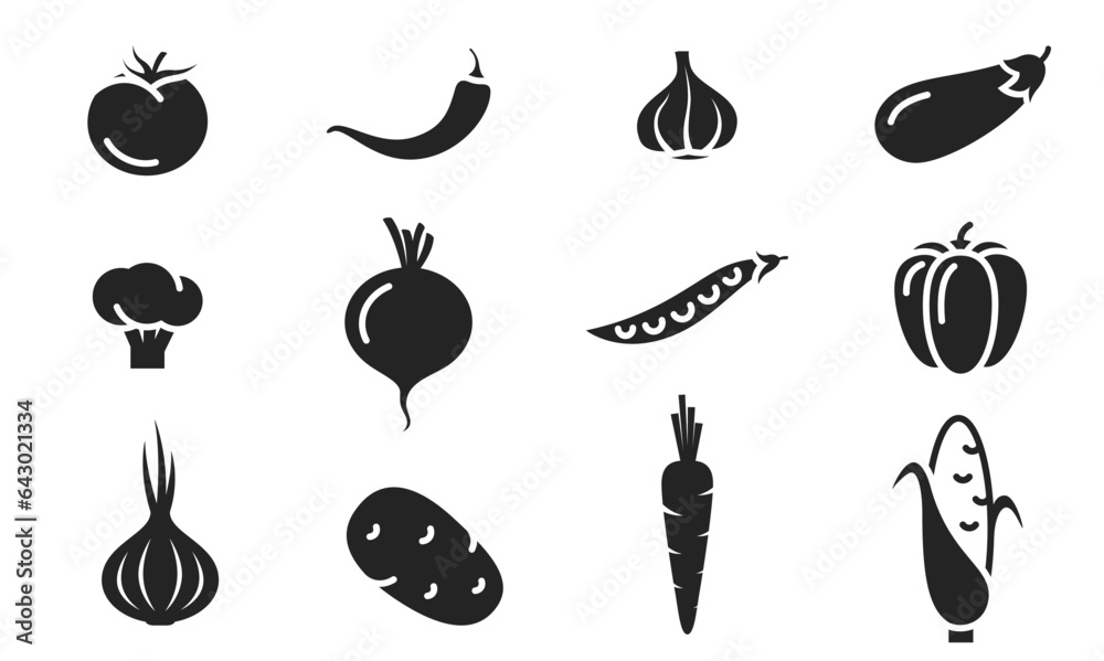 vegetable icon set. agriculture, organic food and harvest symbols ...
