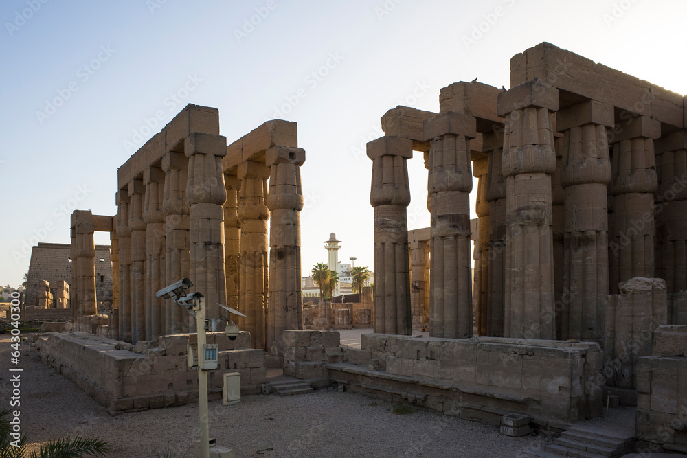Egypt, Luxor temple colonnade of Great Sun court of Amenhotep III early ...