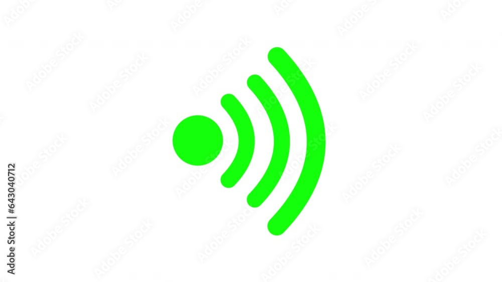 Animated signal of the WiFi connections, green flat symbol, white 4k ...
