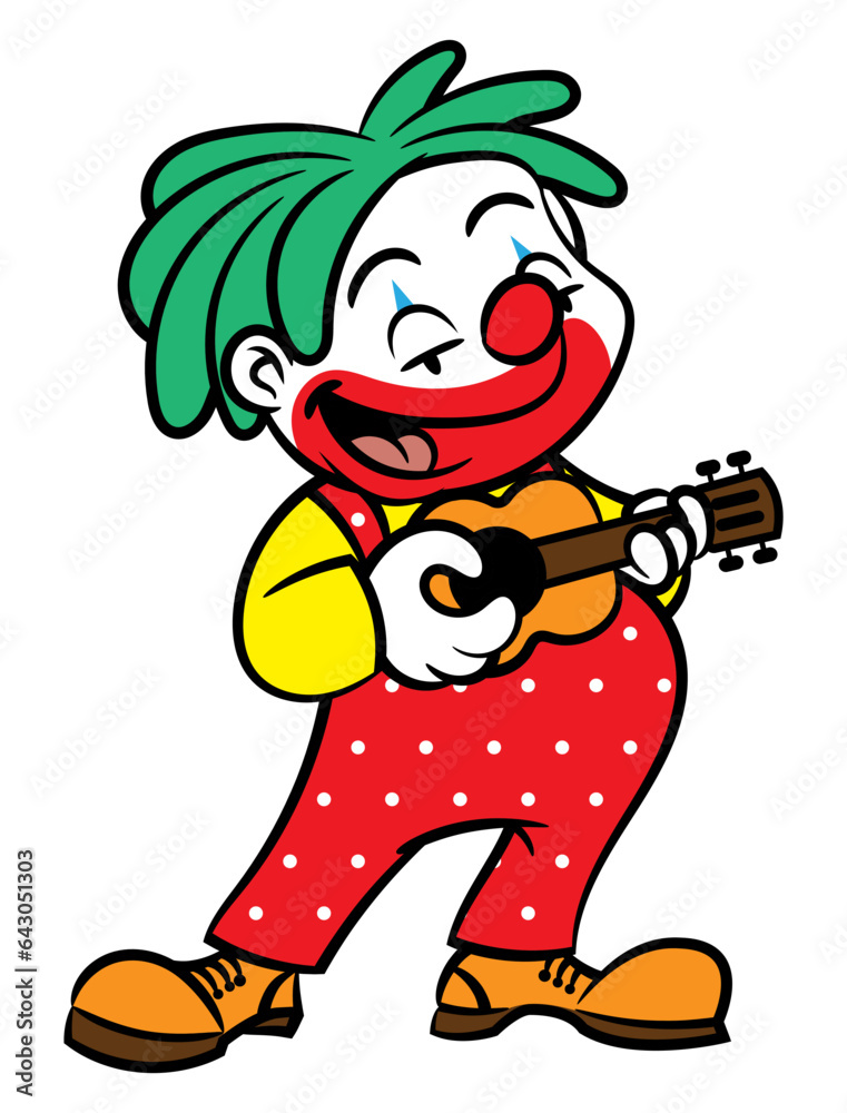 Cartoon Illustration Of A Man Wearing Clown Costume Singing And Playing