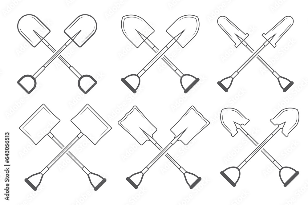 Vetor de Cross Shovel Outline Bundle, Shovel Outline Bundle, Shovel ...