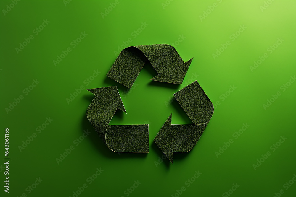 Green triangular eco recycle icons on green background to encourage ...
