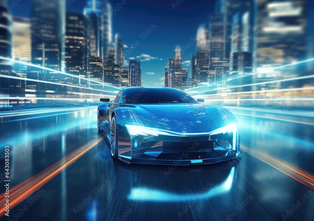 car or vehicle open headlamp parked in futuristic modern concept ...