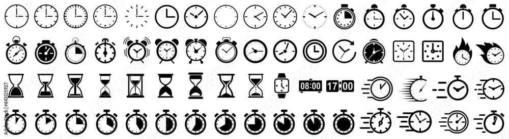 Set hourglass icons, sandglass timer, clock flat icon, time management ...