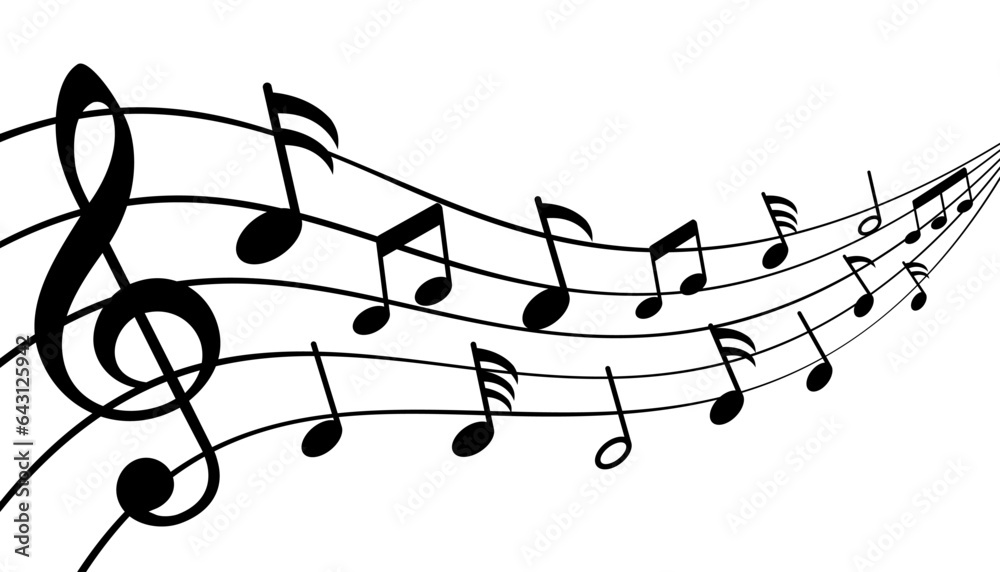 Music notes wave isolated, group musical notes abstract background ...