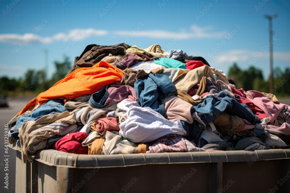 Pile Of Wornout Clothes In Roadside Dumpster. Сoncept Building ...