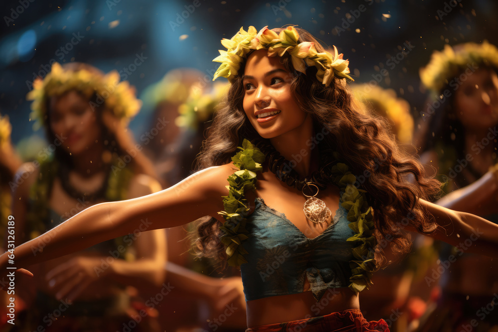 Indigenous Hawaiian hula dancers gracefully performing ancient hula ...