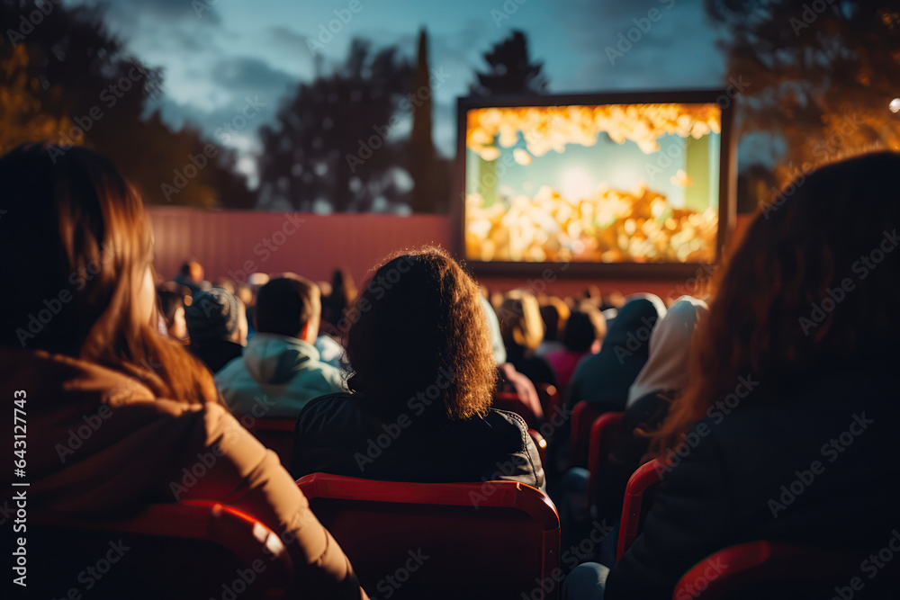 A Group Of People Watching A Movie On A Large Screen. Сoncept Home ...