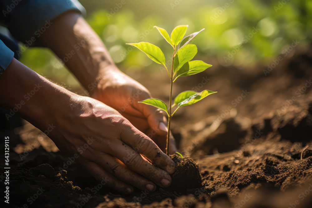 Hands Planting Tree As Part Of Reforestation Initiative. Сoncept Tree ...