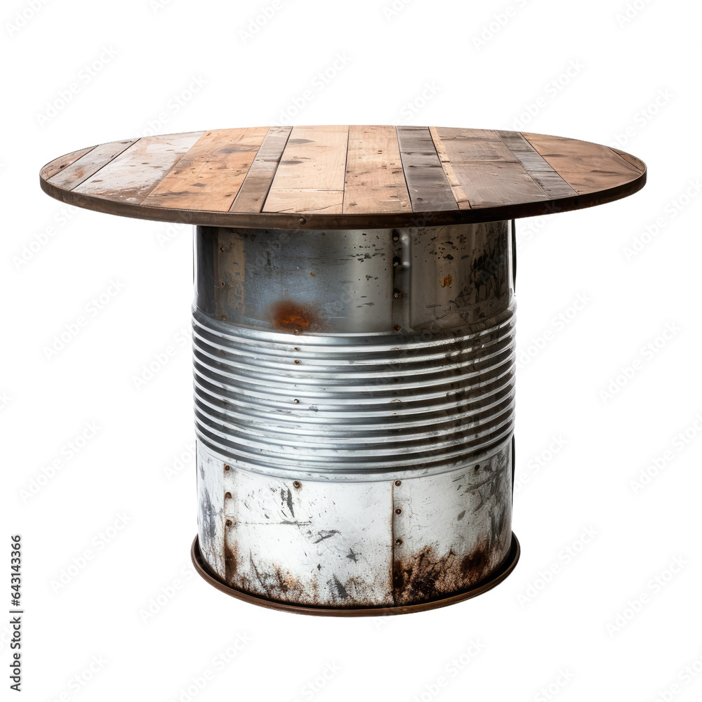 a table made from a repurposed steel drum isolated on a transparent ...