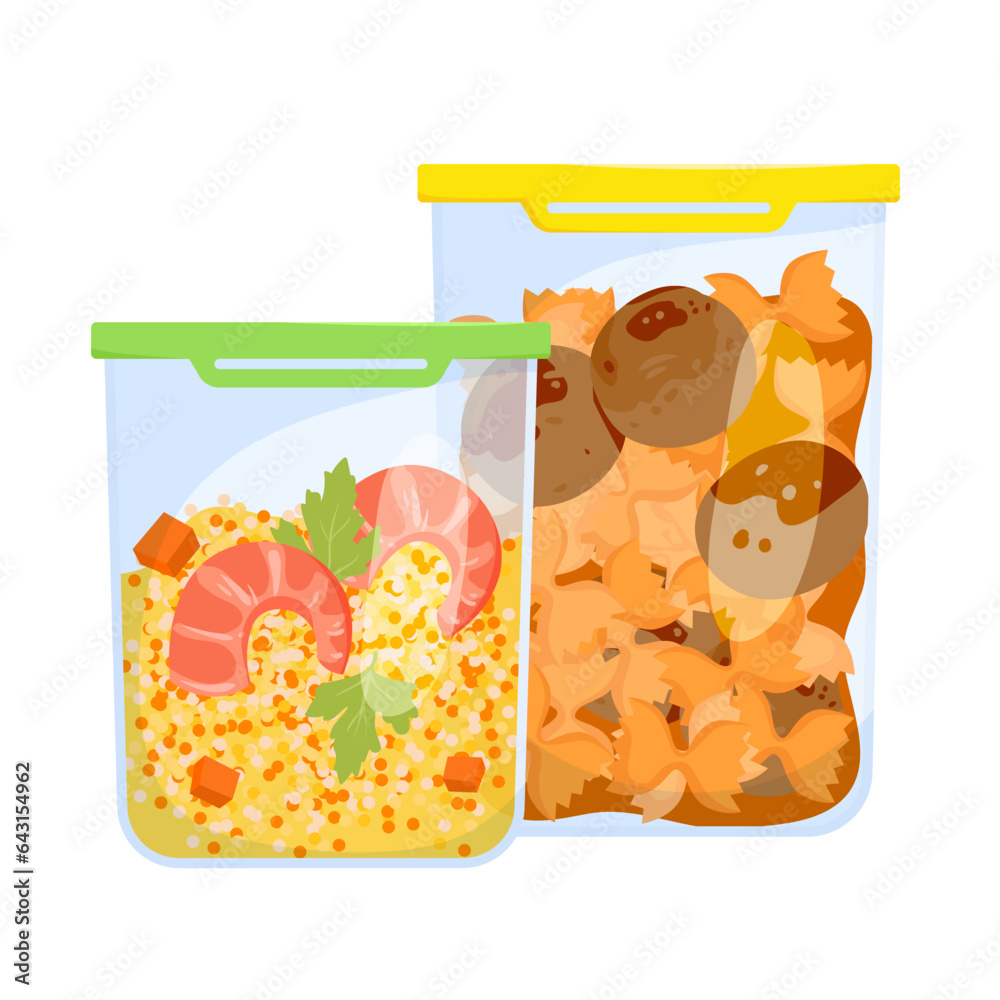Plastic containers with leftover food vector illustration. Cartoon ...
