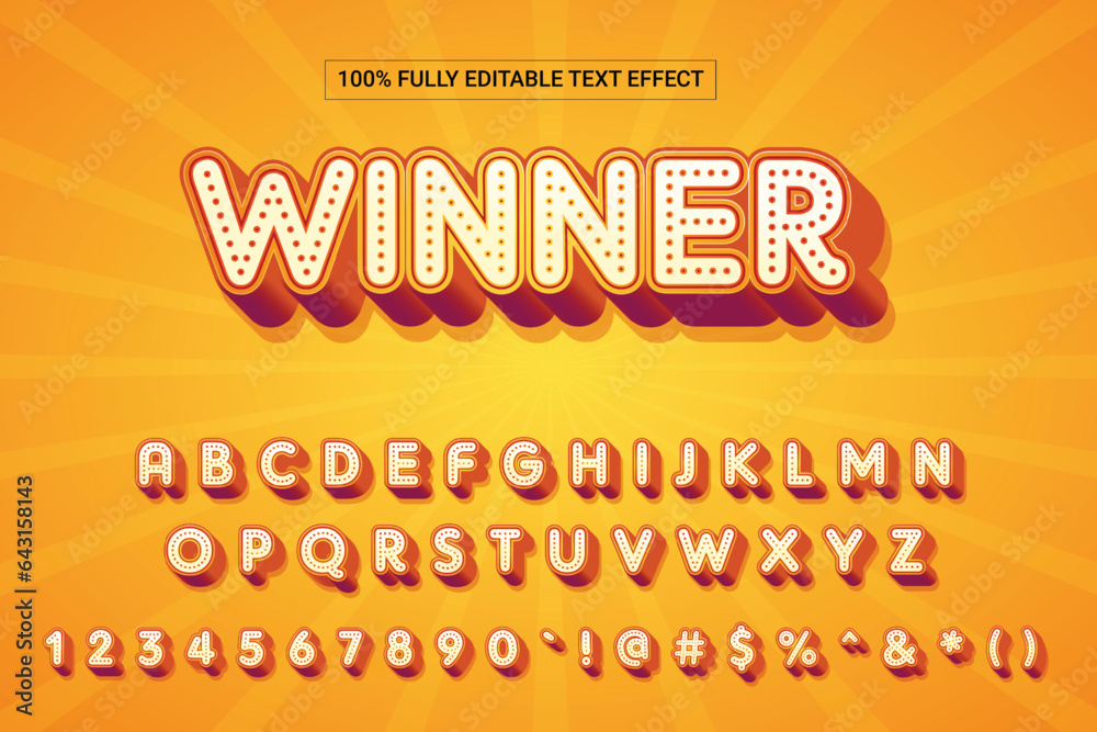 Winner Text Script Font Style 3D Effect. Complete set of alphabet ...