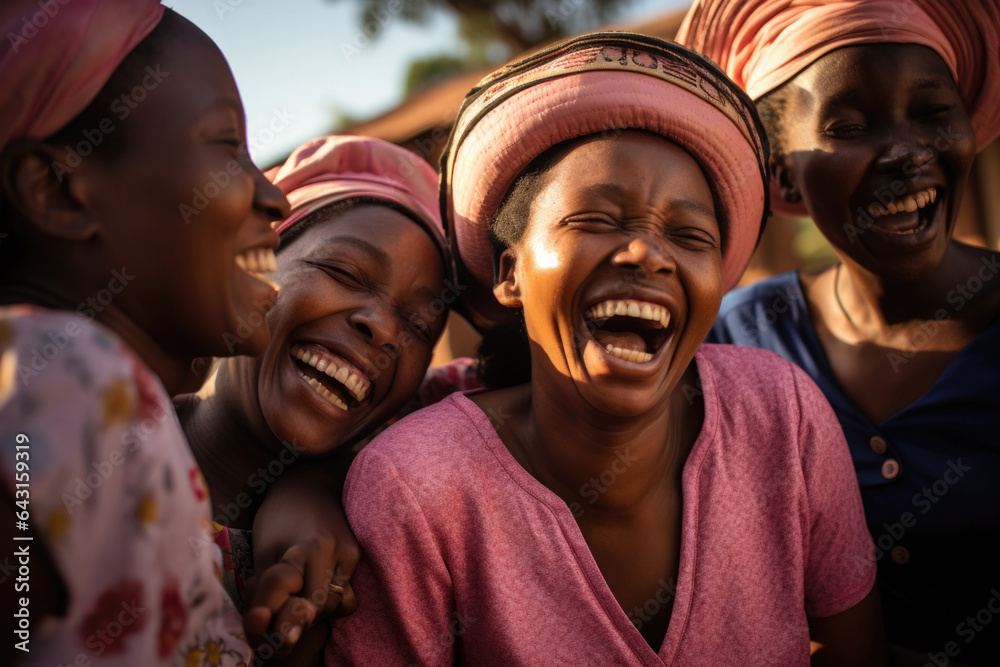 Happy African women in traditional dresses and headscarves. Black women ...