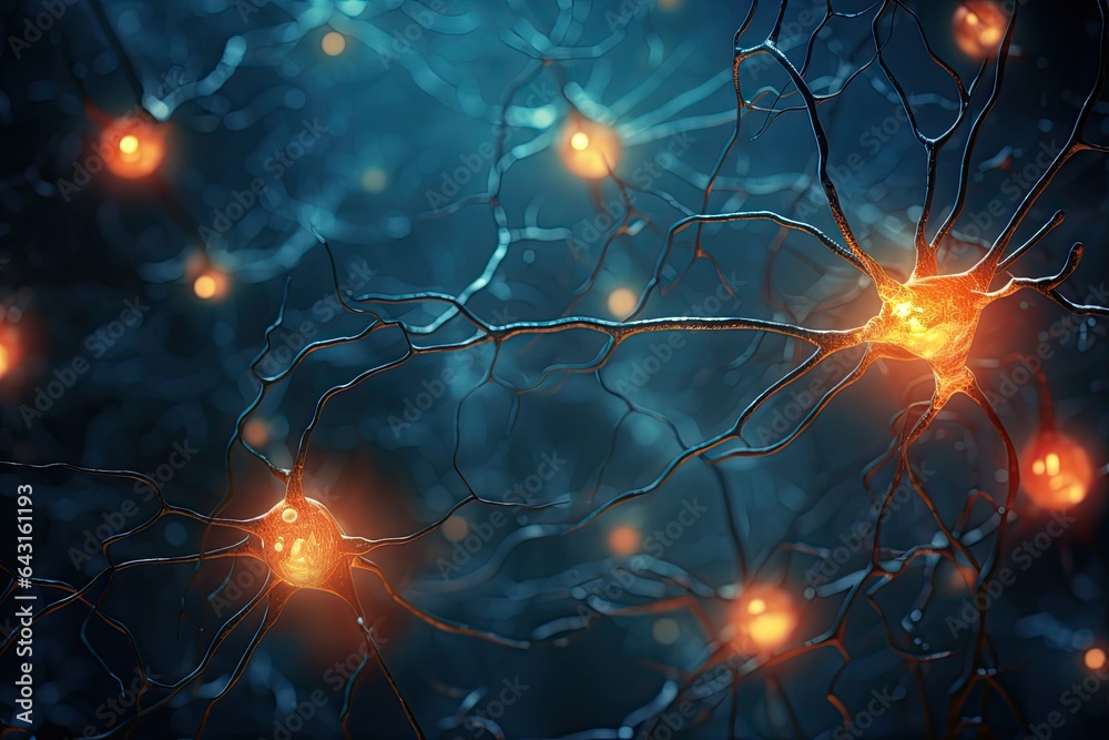 Microscopic of Neural network Brain cells. Human nervous system. Neurons in the brain. Stock ...