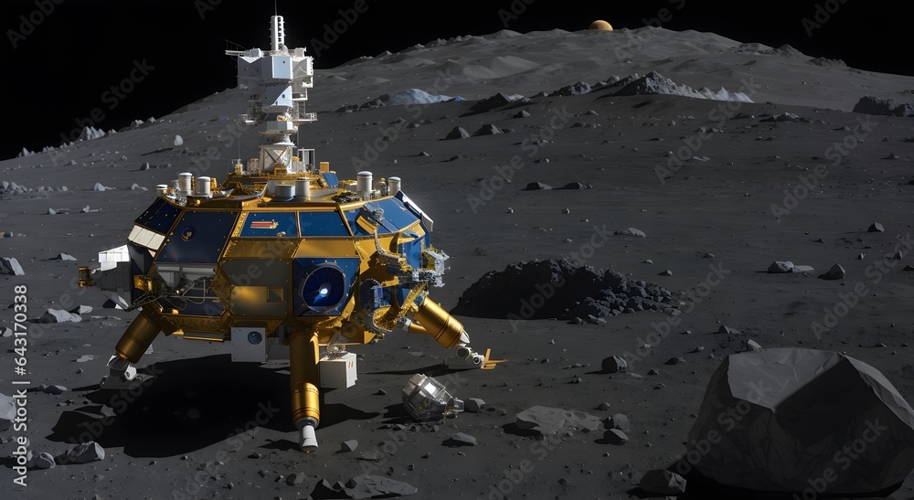 Lunar exploration rover Chandrayaan. Show the rover traversing the moon ...