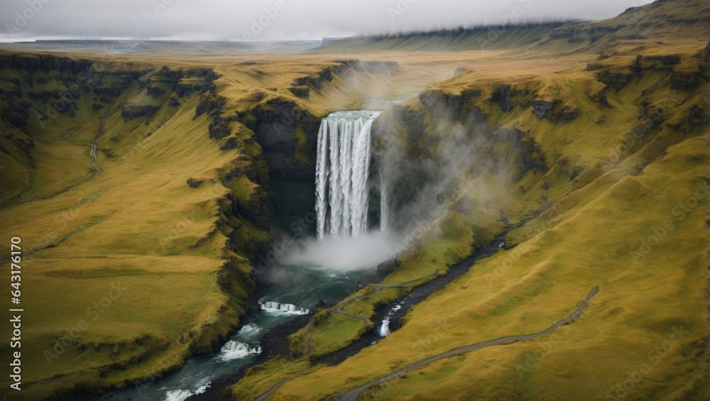 waterfall in the mountains. Sunny summer scene, river, Iceland, Europe ...