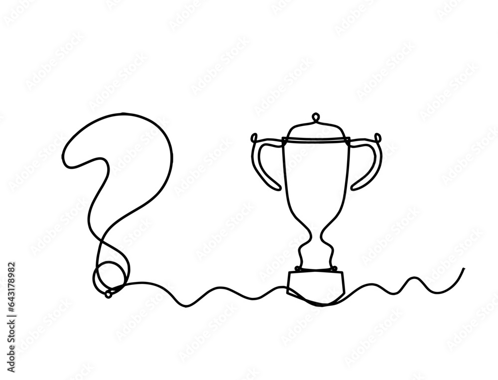 Abstract question mark with trophy as continuous lines drawing on white ...