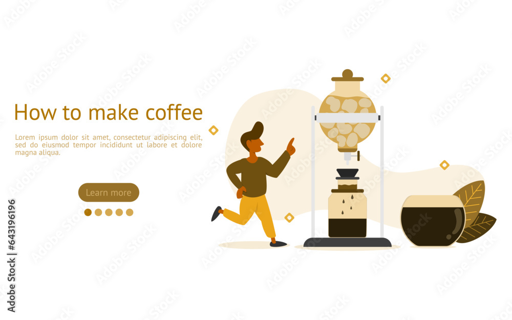 brewing coffee illustration. characters are looking at cold coffee ...