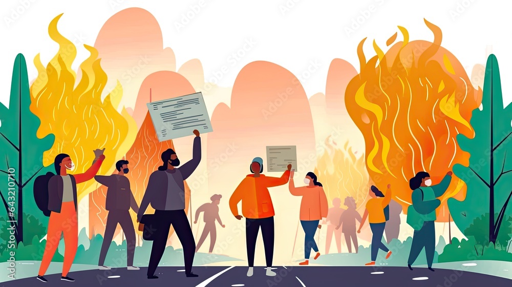 Global warming concept. Activist people protesting climate change and ...