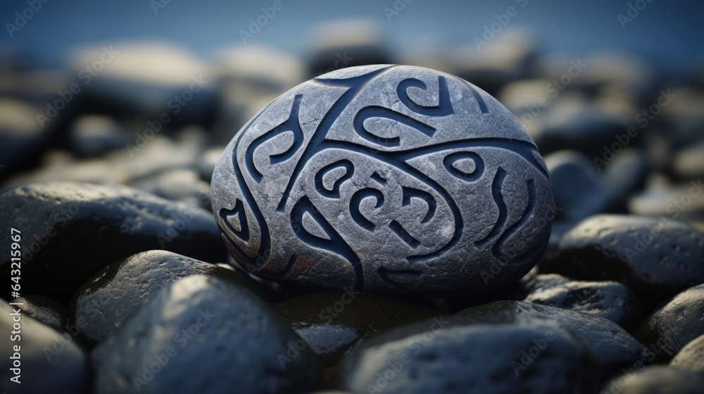 Ancient ocean tumbled pebble stone, visible relief remains of old ...