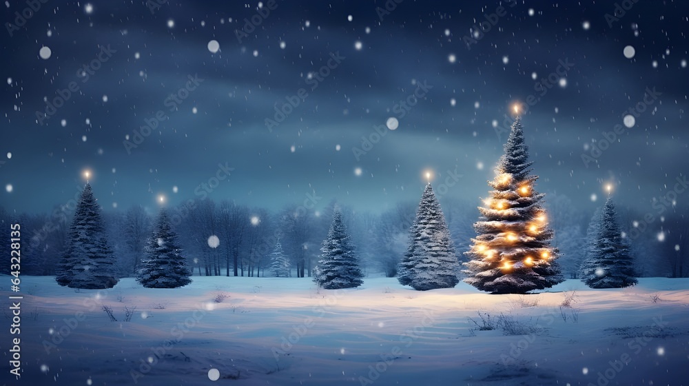 À Noël, le paysage hivernal s'illumine. La forêt de sapins, sous un ...