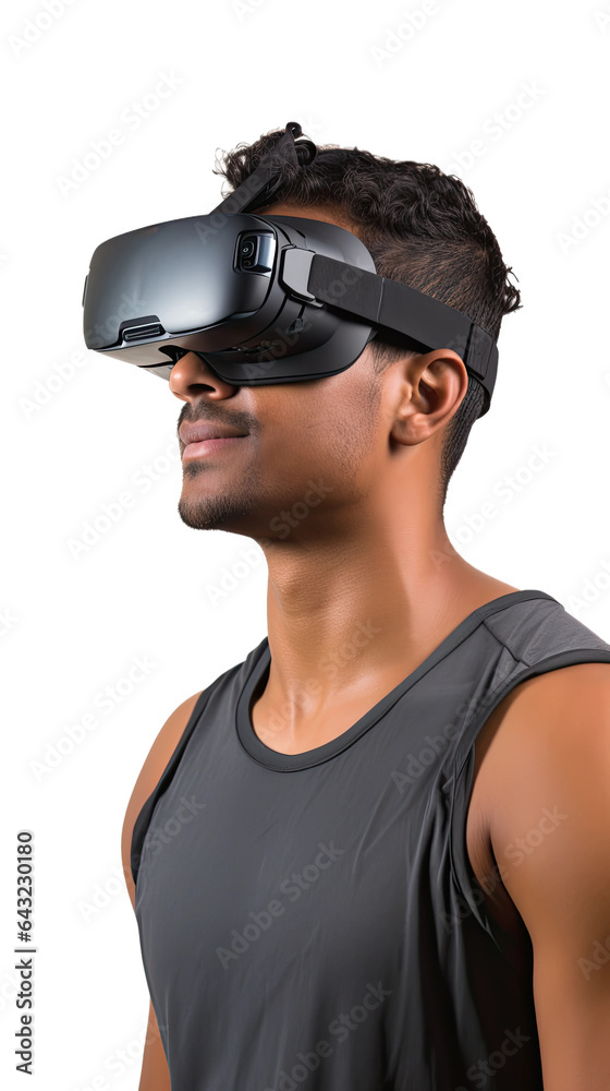 a 20-something indian man using a vr virtual reality headset isolated ...