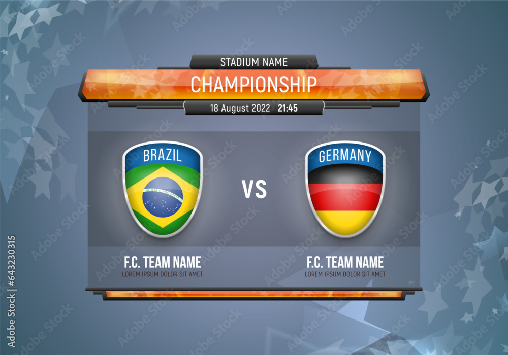 Sport scoreboard with team 1 vs team 2. Vector template for your design ...