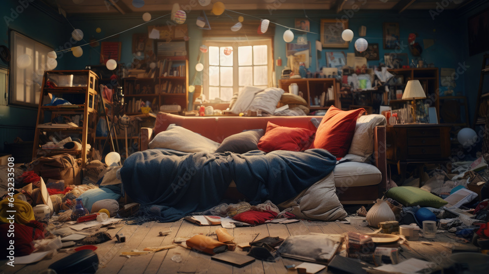 An endearing view of a child's room in delightful disarray, featuring ...