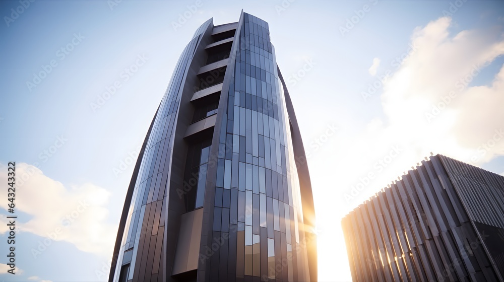 From below of entrance of office building next to contemporary high ...