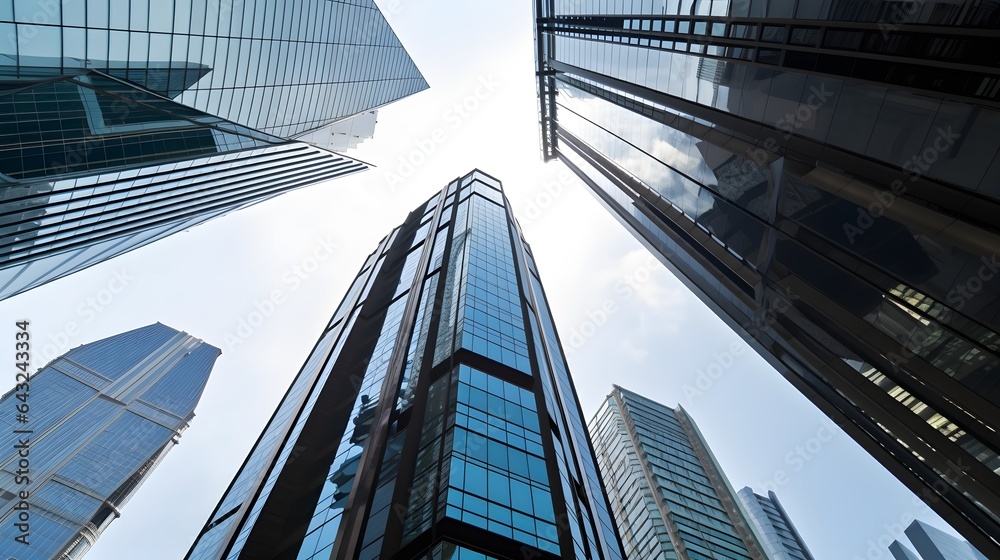 From below of entrance of office building next to contemporary high ...