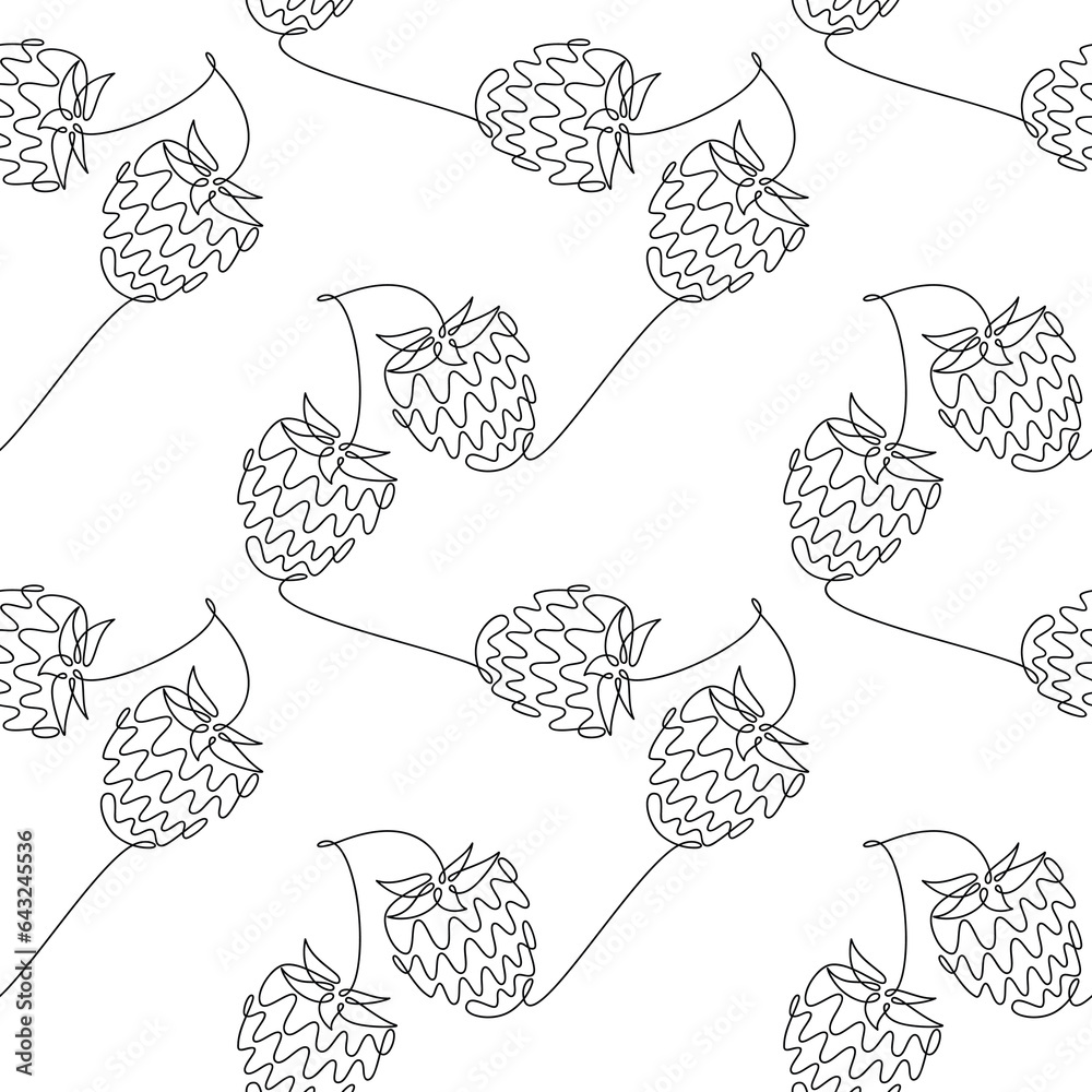 Raspberry strawberry seamless pattern vector. Line continuous background illustration. Botanical ...