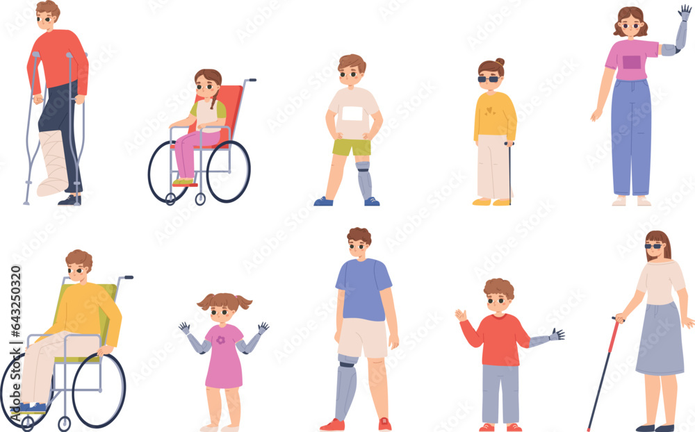 Vetor de Disability, person with special needs. Diverse disabled young ...