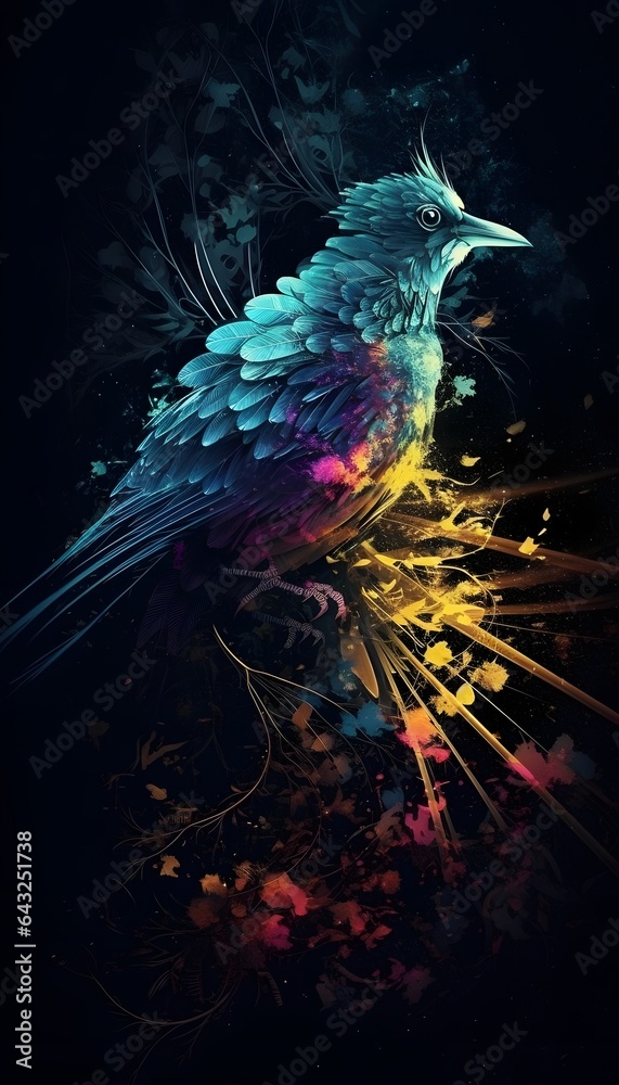 Colorful hawk bird illustration isolated on vertical black background ...