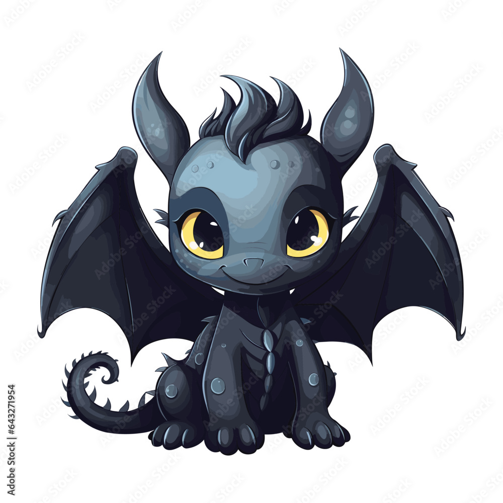 Cute Black Dragon Vector Illustration Stock Vector | Adobe Stock