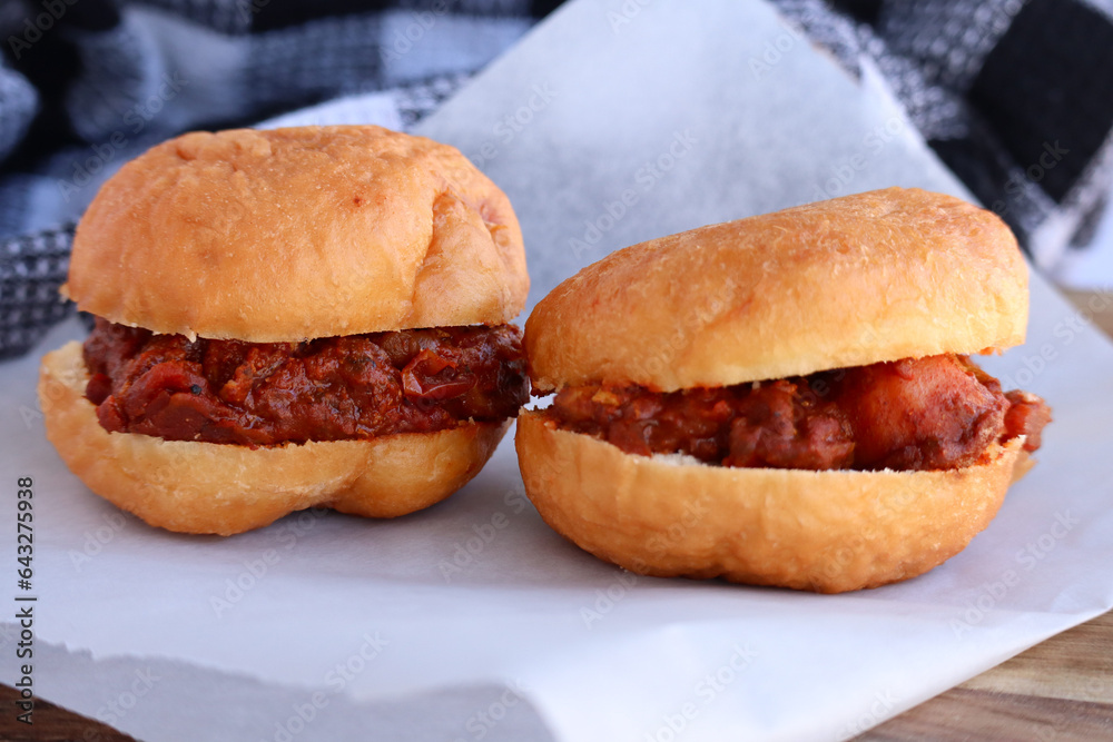 South African fast food meal called Vetkoek or Amagwinya. Fried bread ...