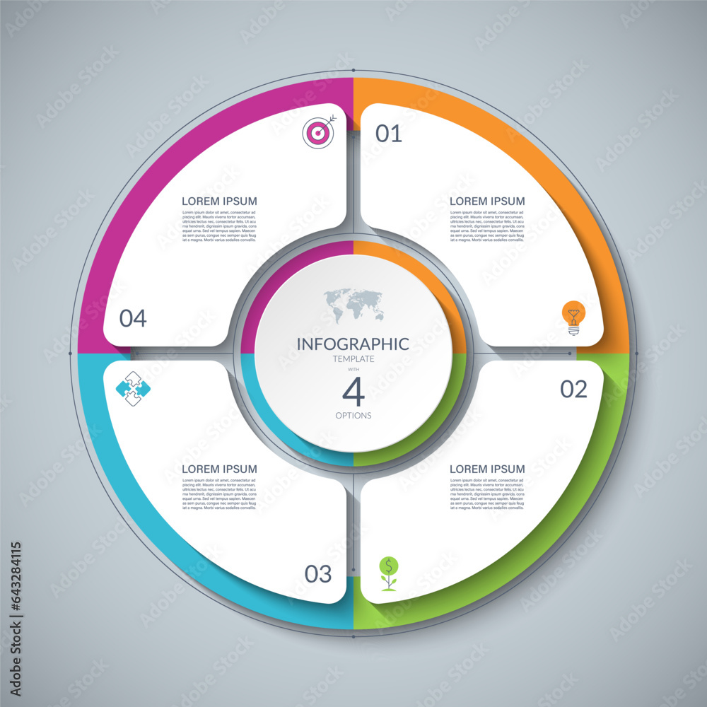 Infographic circle with 4 options, parts. 4-step cycle diagram for ... Infographic circle with 4 options, parts. 4-step cycle diagram for ...