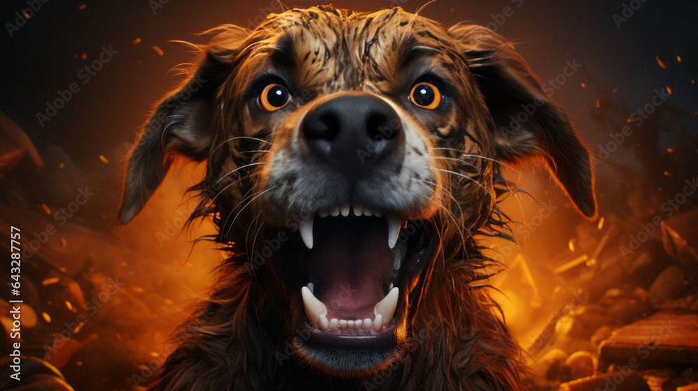 In a vivid illustration, an angry dog bares its teeth, embodying raw ...