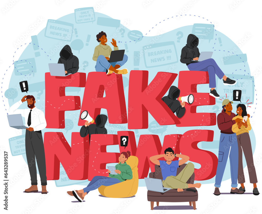 People And Fake News Concept. Characters Susceptible To Misinformation ...