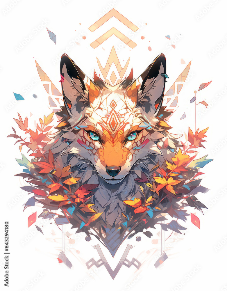 Psychedelic fox head with symmetrical mandala shapes. Animal Totem ...