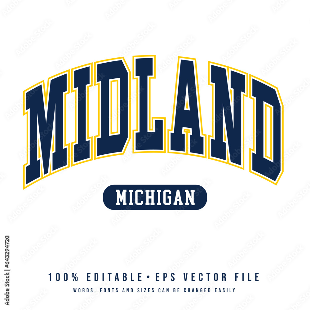 Midland text effect vector. Vintage editable college t-shirt design ...