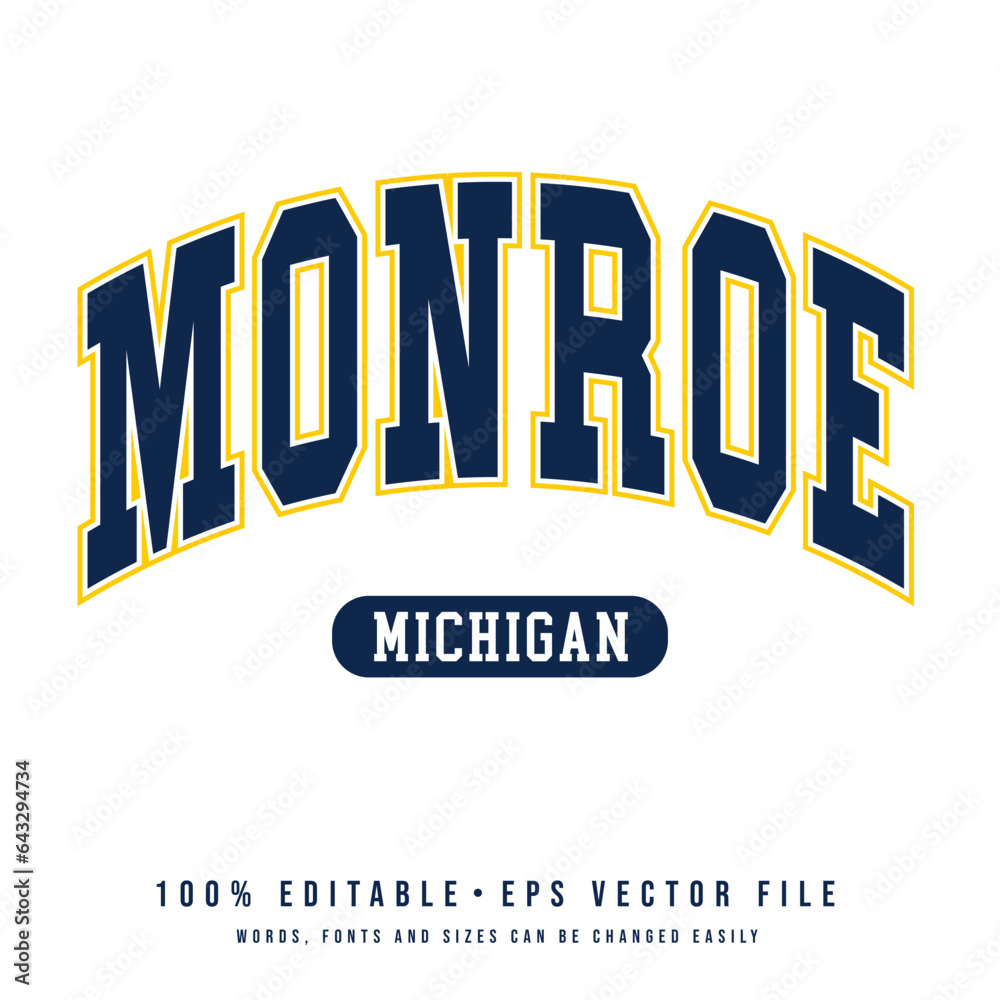 Monroe text effect vector. Vintage editable college t-shirt design ...